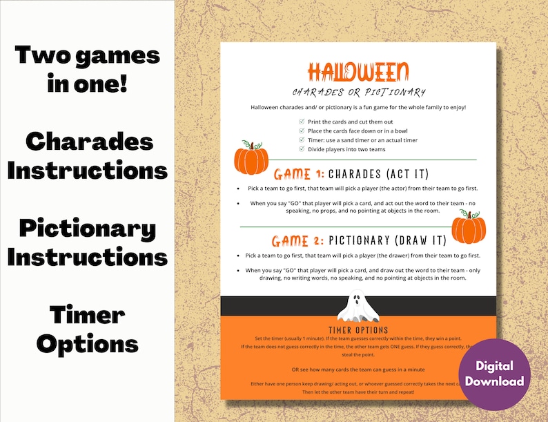 Halloween Charades Game, Pictionary Game, Halloween Games, Party Games ...