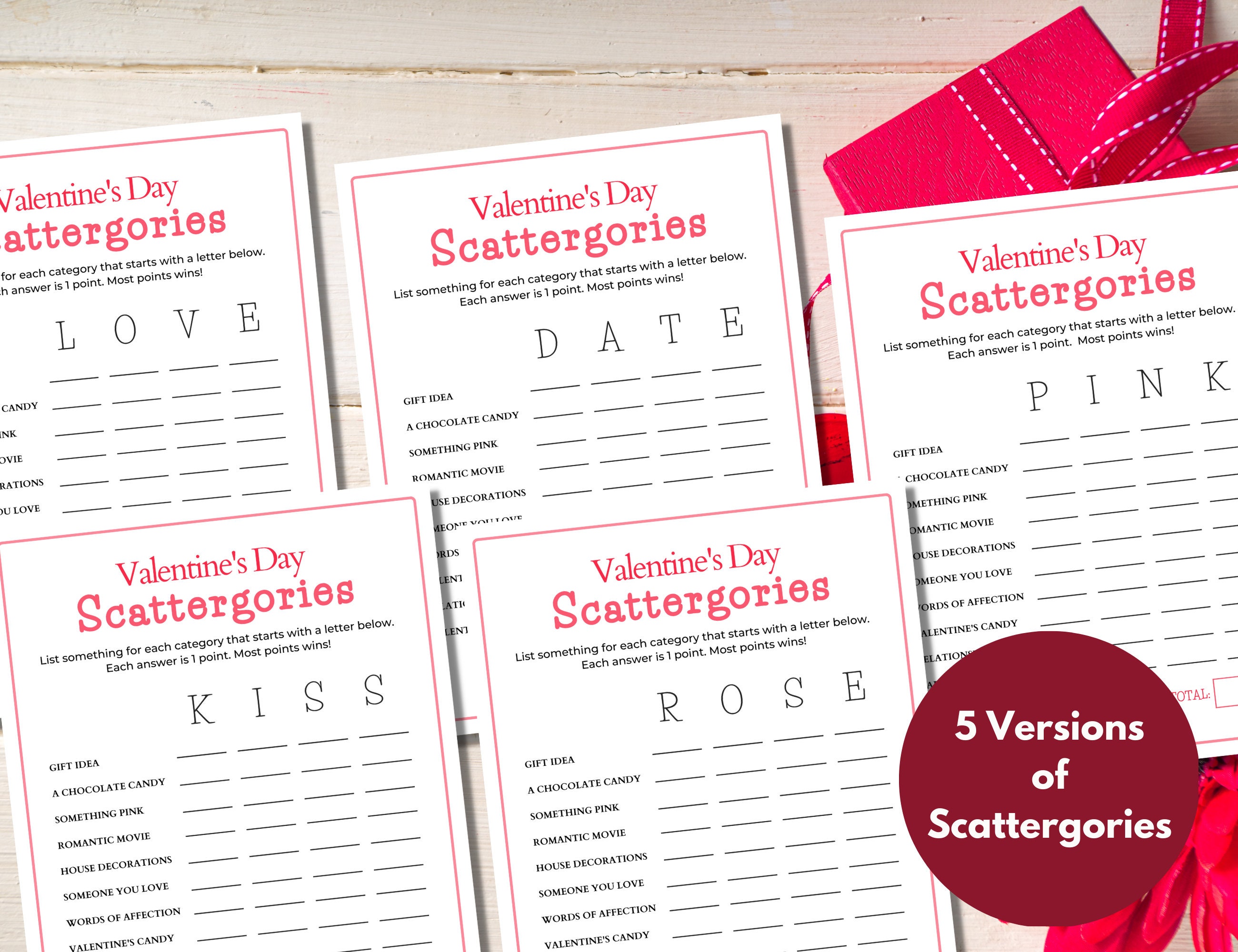 Valentines Day Scattergories Game, Valentines Day Word Game, Valentines ...