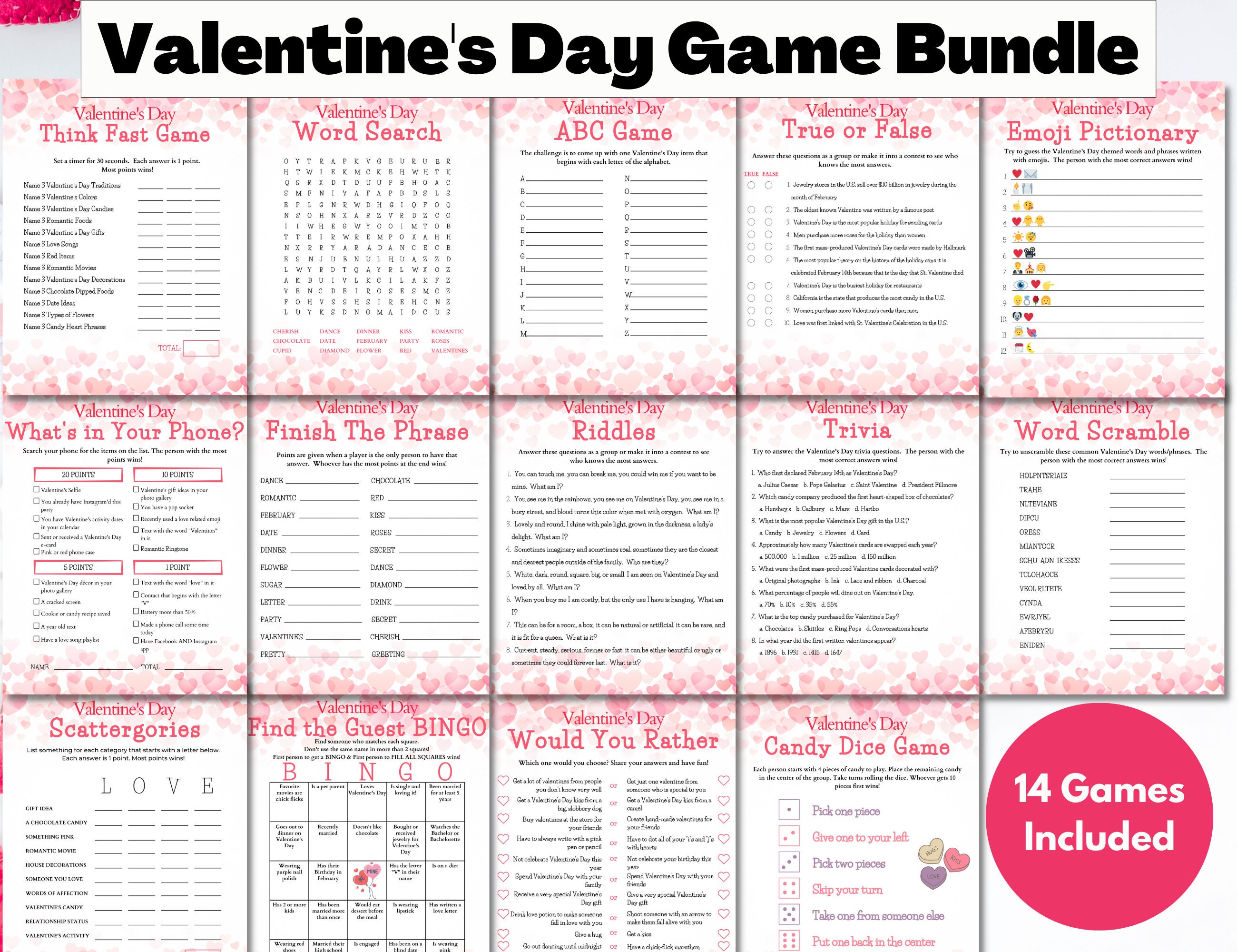 Valentines Day Games Bundle, Valentines Day Activities, Valentines Day ...