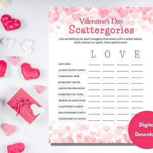 Valentines Day Scattergories Game, Valentines Day Word Game, Valentines ...
