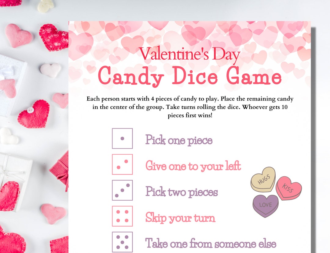 Valentines Day Candy Dice Game, Valentines Day Kids Game, Valentines ...