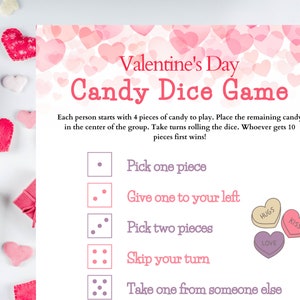 Valentines Day Candy Dice Game, Valentines Day Kids Game, Valentines ...
