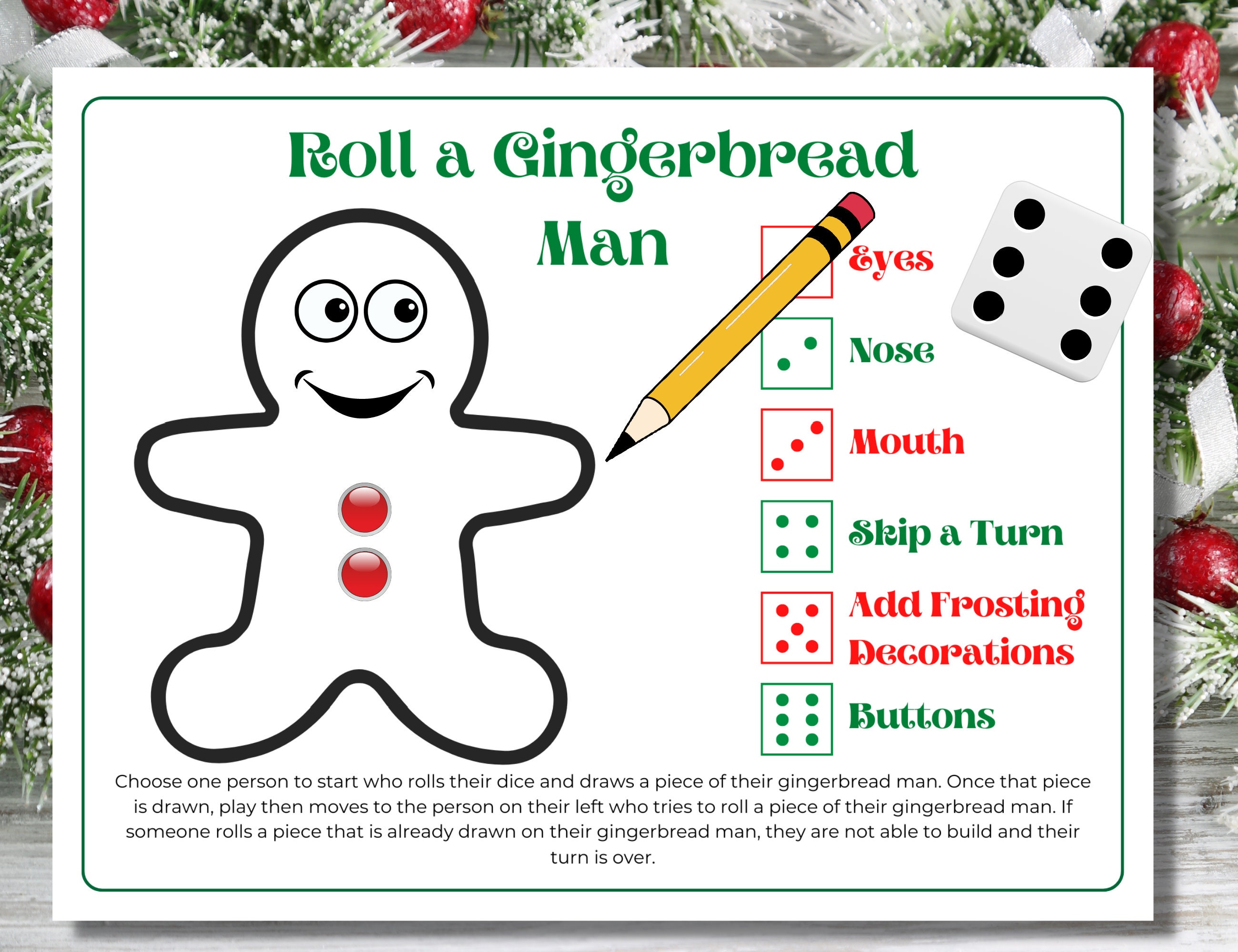 Roll a Christmas Drawing Dice Game Christmas Printable Game - Etsy