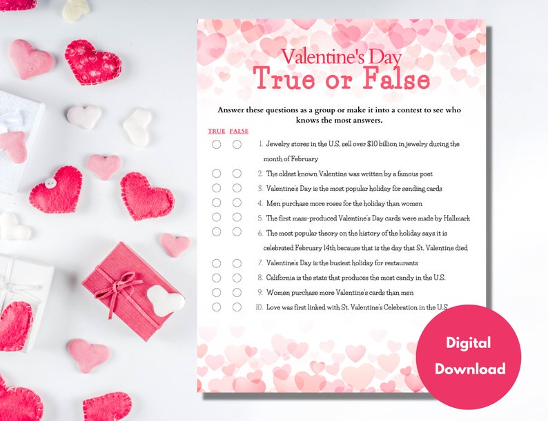 Valentines Day True or False Game, Valentines Day Trivia Game ...