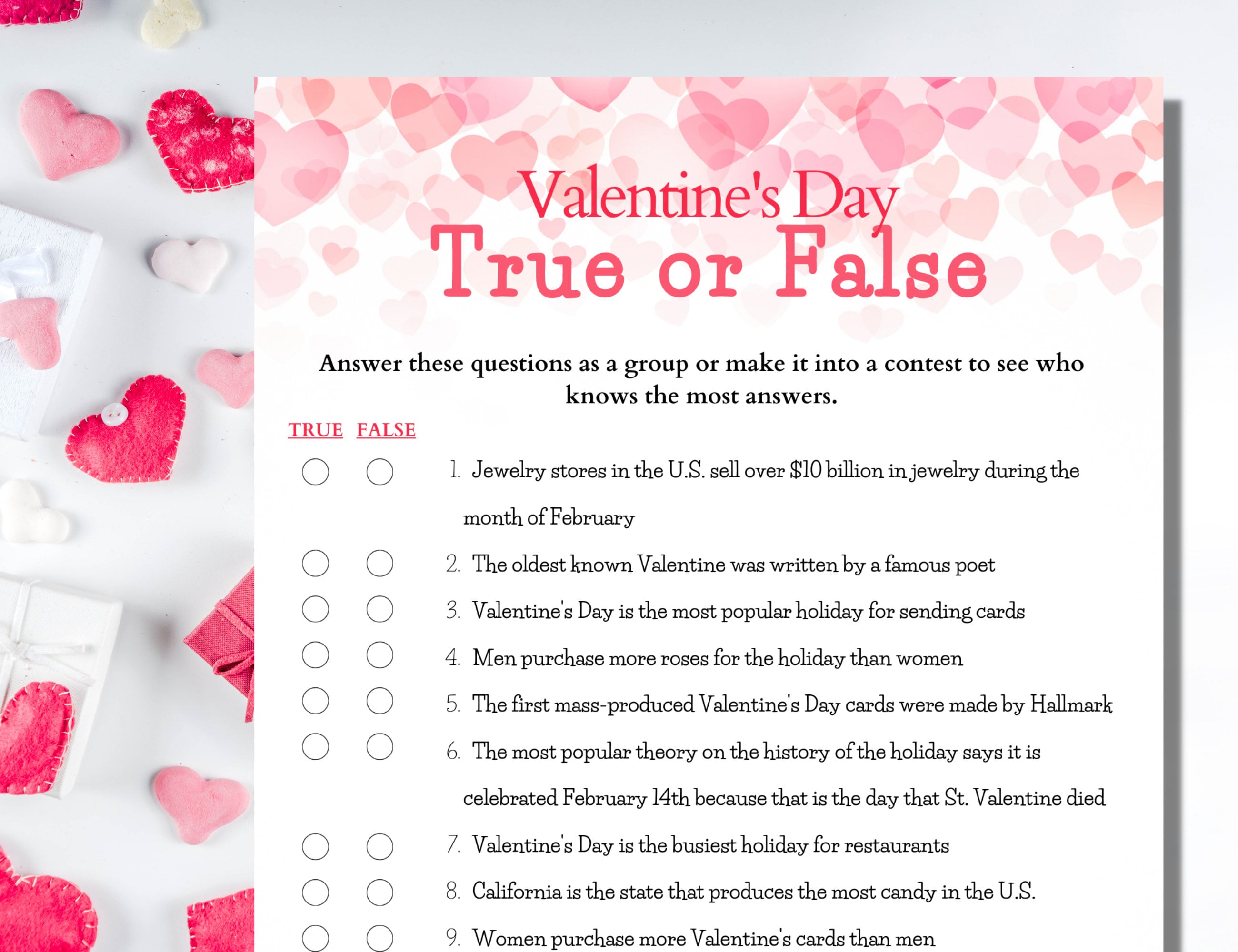 Valentines Day True or False Game, Valentines Day Trivia Game ...