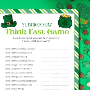 St Patrick's Day Think Fast Game, St Patrick's Day Trivia Game, St ...