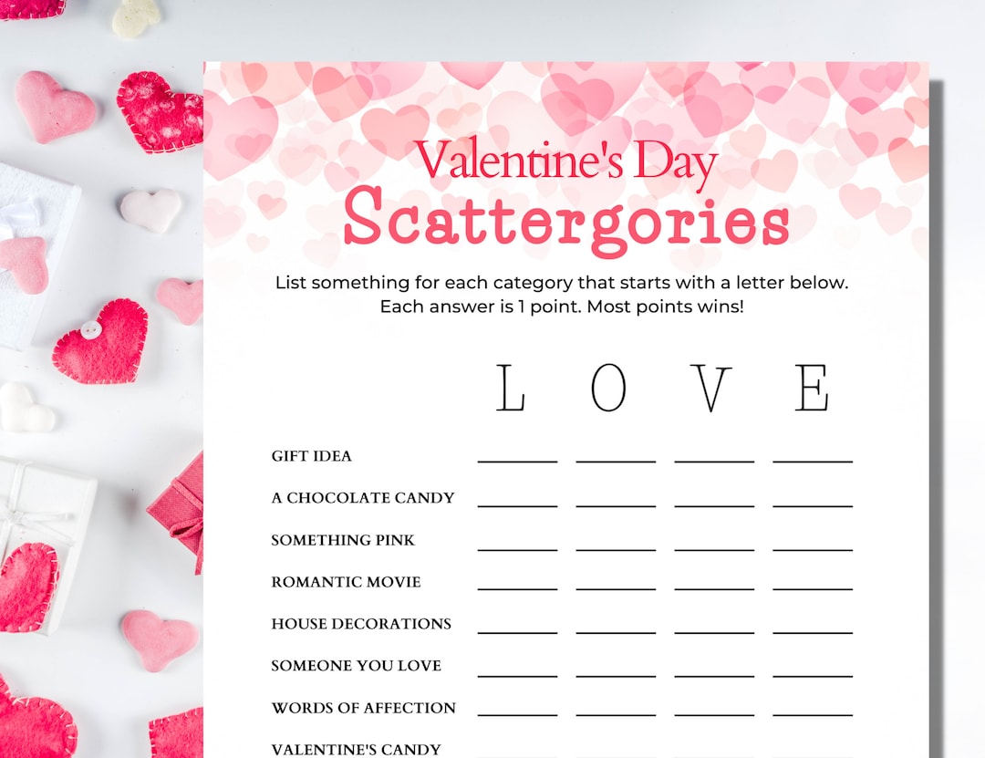 Valentines Day Scattergories Game, Valentines Day Word Game, Valentines ...