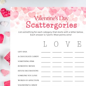 Valentines Day Scattergories Game, Valentines Day Word Game, Valentines ...