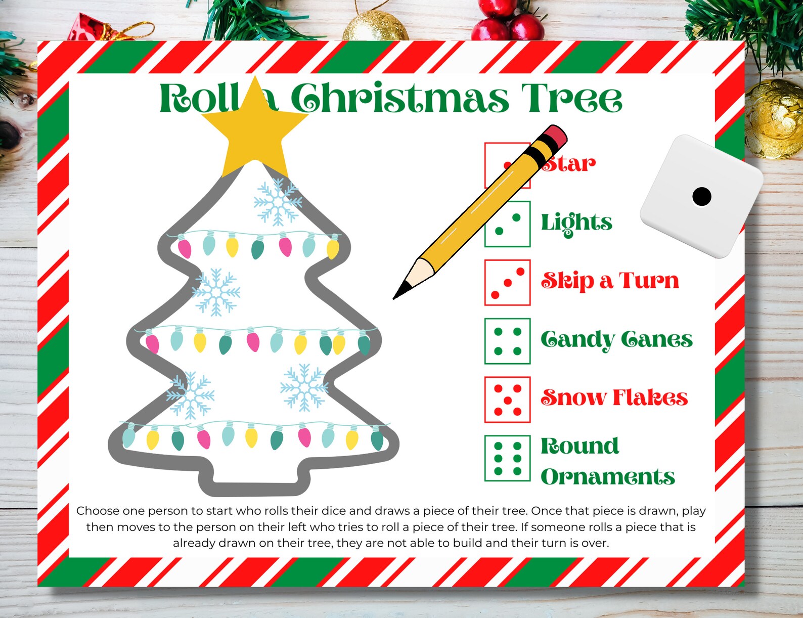 Roll a Christmas Tree, Christmas Drawing Game, Dice Game, Christmas ...