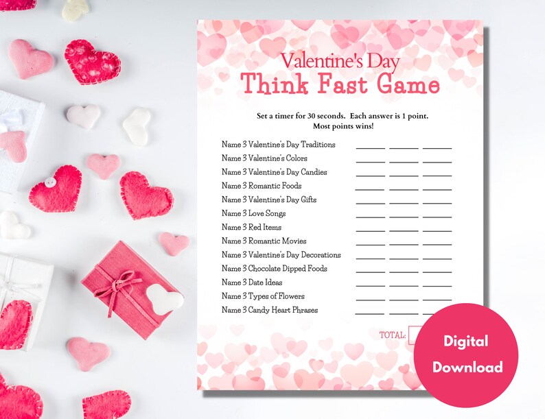 Valentines Day Think Fast Game, Valentines Day Games, Valentines Day ...