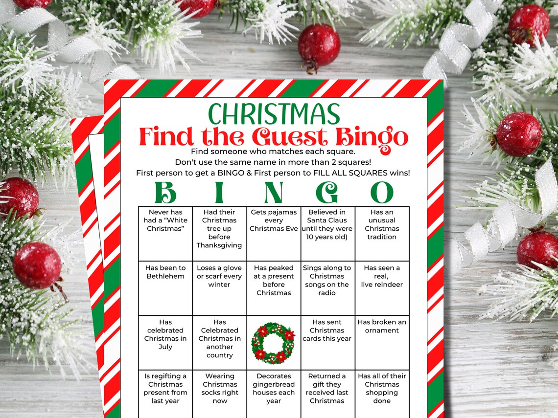 Christmas Find the Guest Bingo | Ice Breaker Game | Mix & Mingle Game ...
