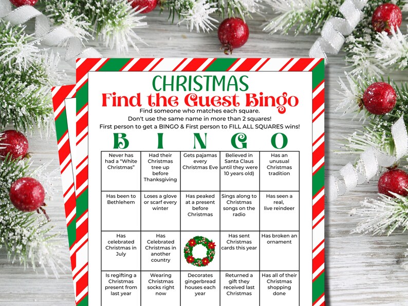 Christmas Find the Guest Bingo | Ice Breaker Game | Mix & Mingle Game ...