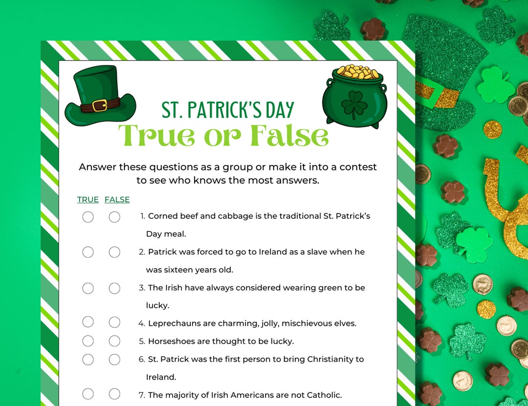 St Patrick's Day True or False Game, St Patrick's Day Trivia Game, St ...