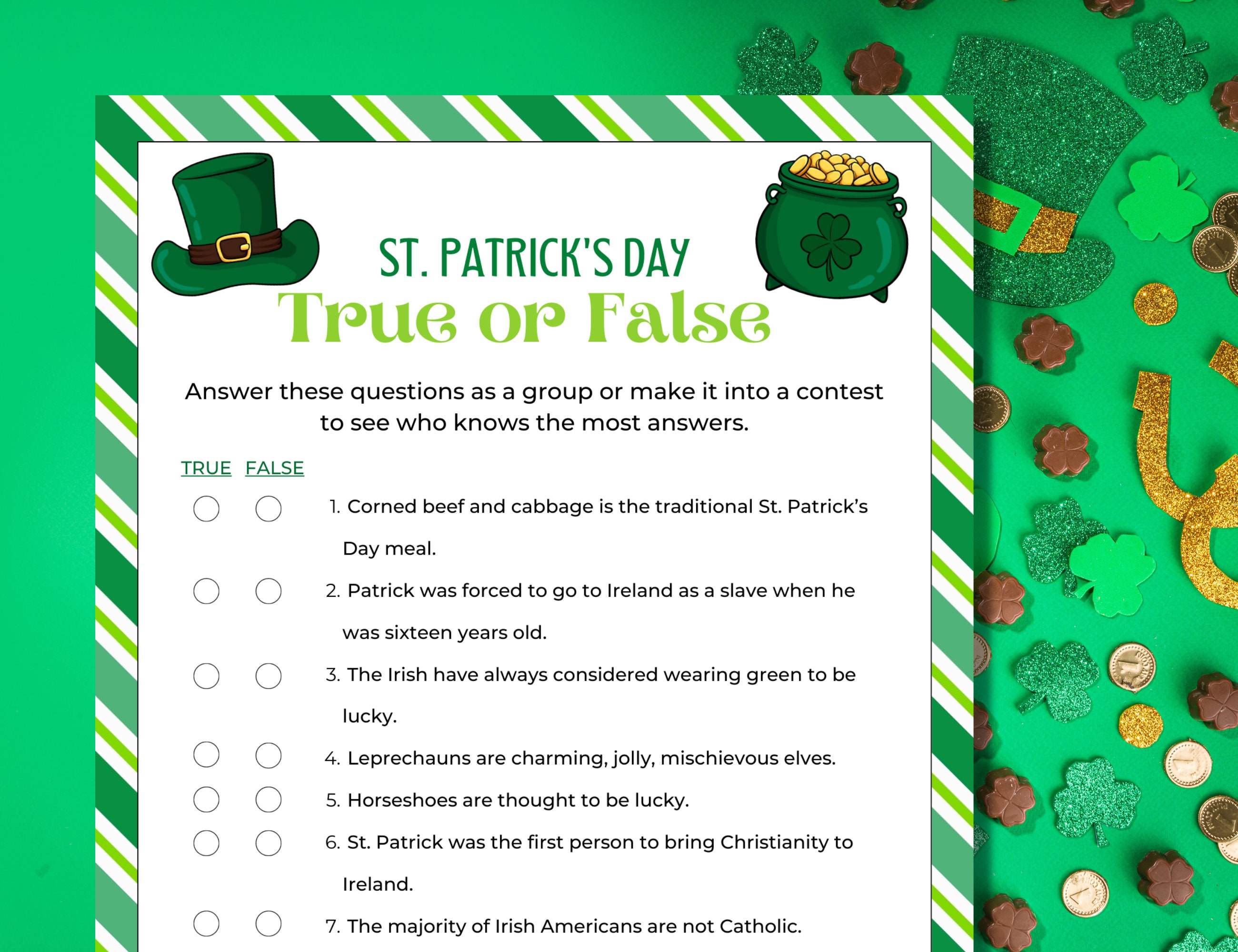 St Patrick's Day True or False Game, St Patrick's Day Trivia Game, St ...
