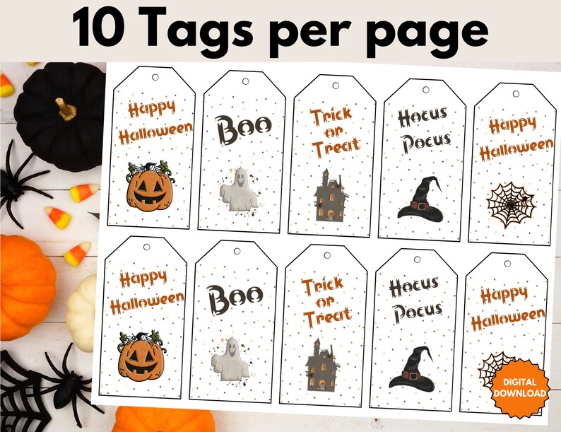 Halloween Treat Tags, Halloween Party Favor Tag, Printable Halloween ...