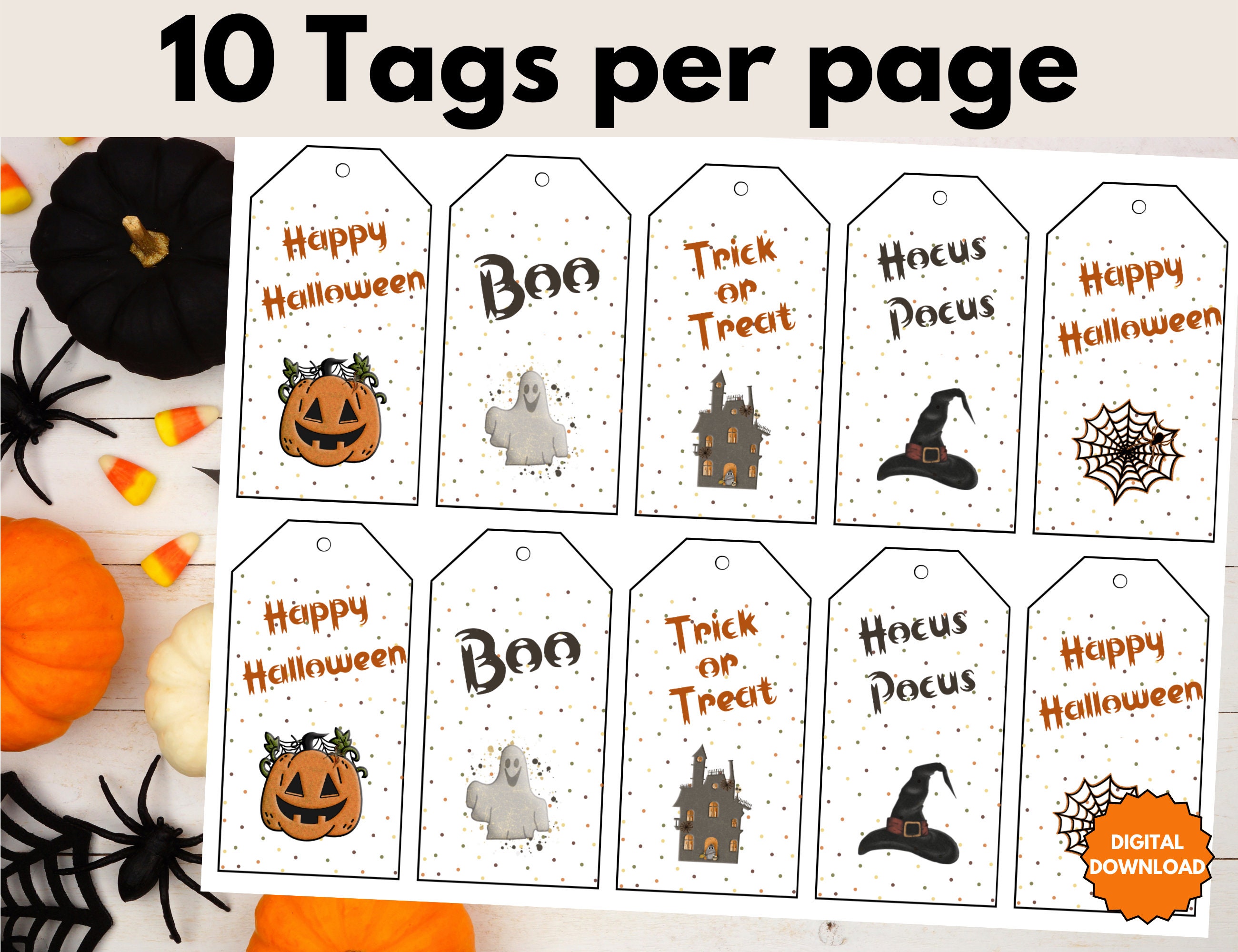 Halloween Treat Tags, Halloween Party Favor Tag, Printable Halloween ...