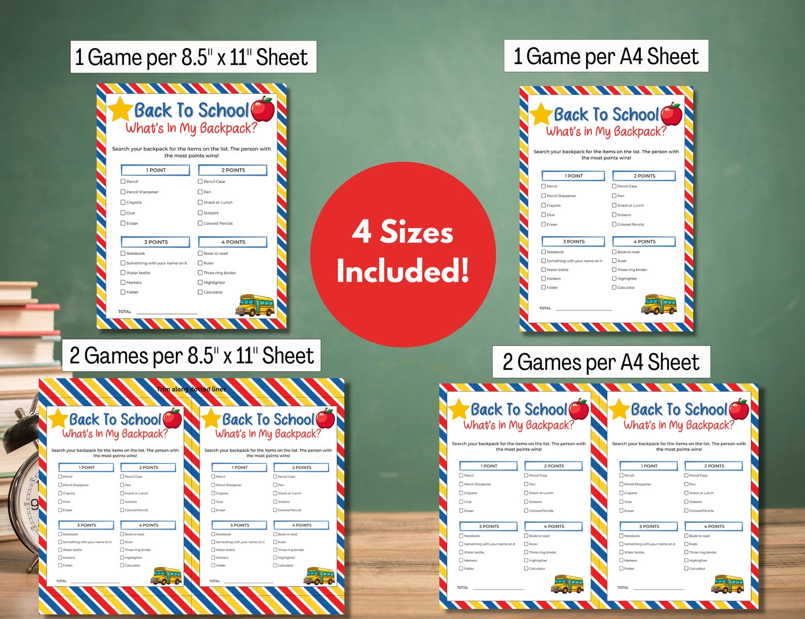 Back to School What's in My Backpack Game Scavenger Hunt First Day of ...