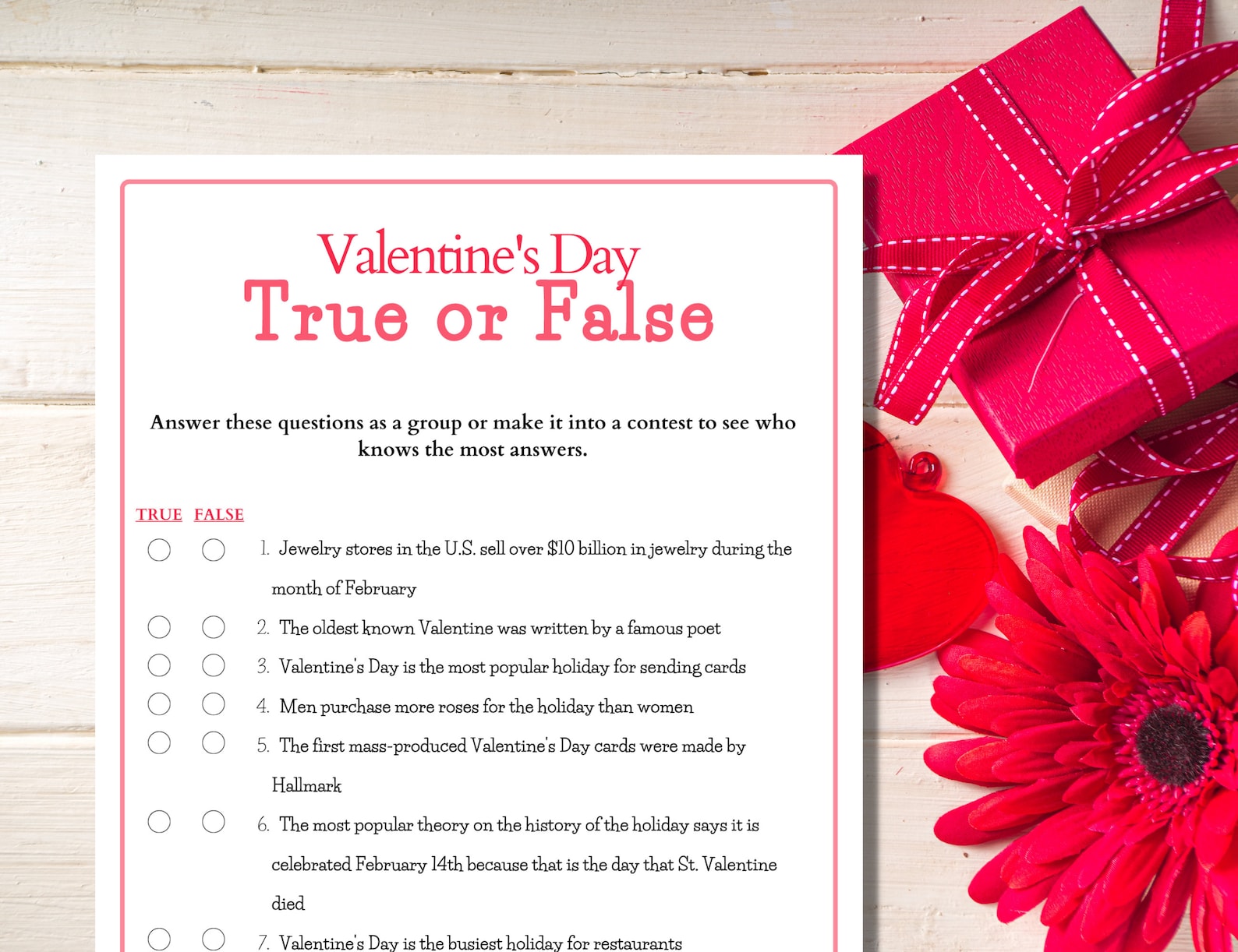 Valentines Day True or False Game, Valentines Day Trivia Game ...