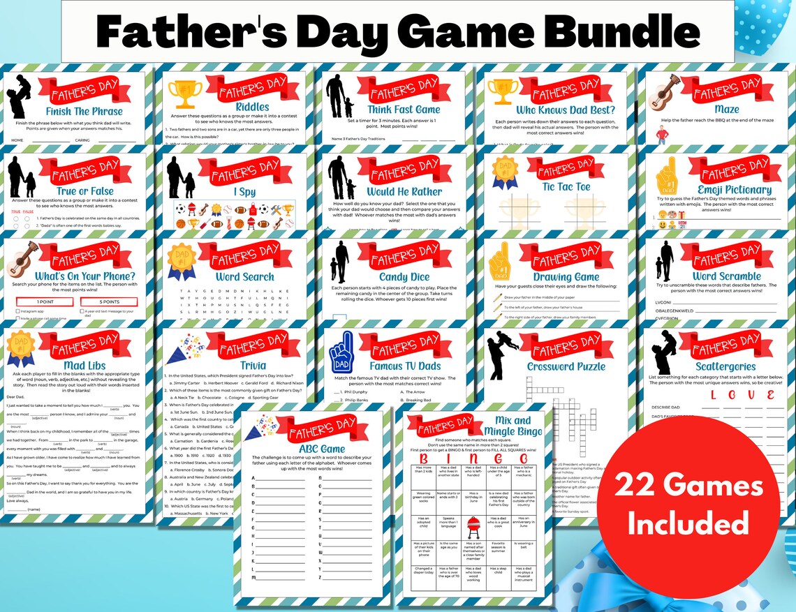 Fathers Day Games Fathers Day Party Game Fathers Day Game Bundle ...