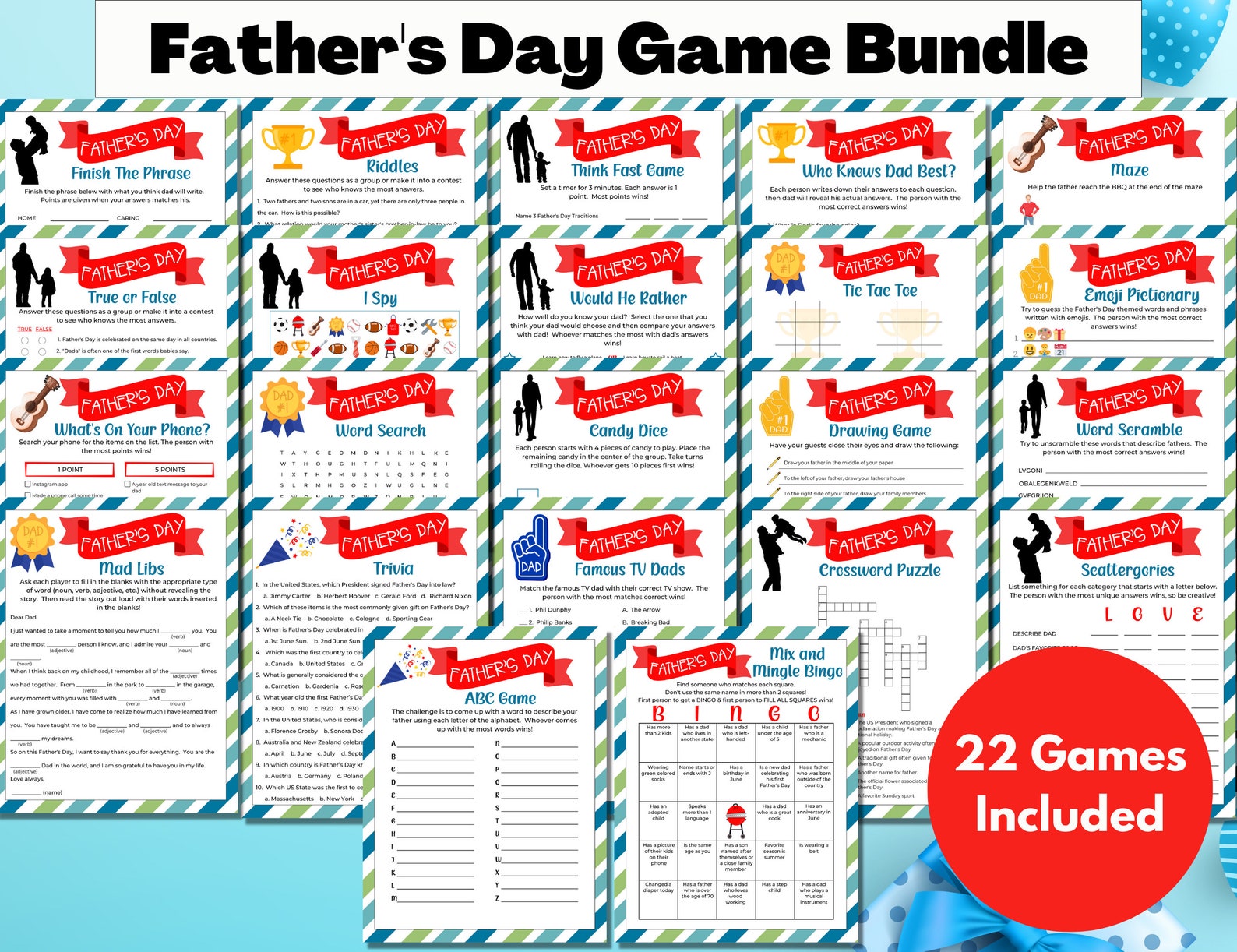 Fathers Day Games | Fathers Day Party Game | Fathers Day Game Bundle ...