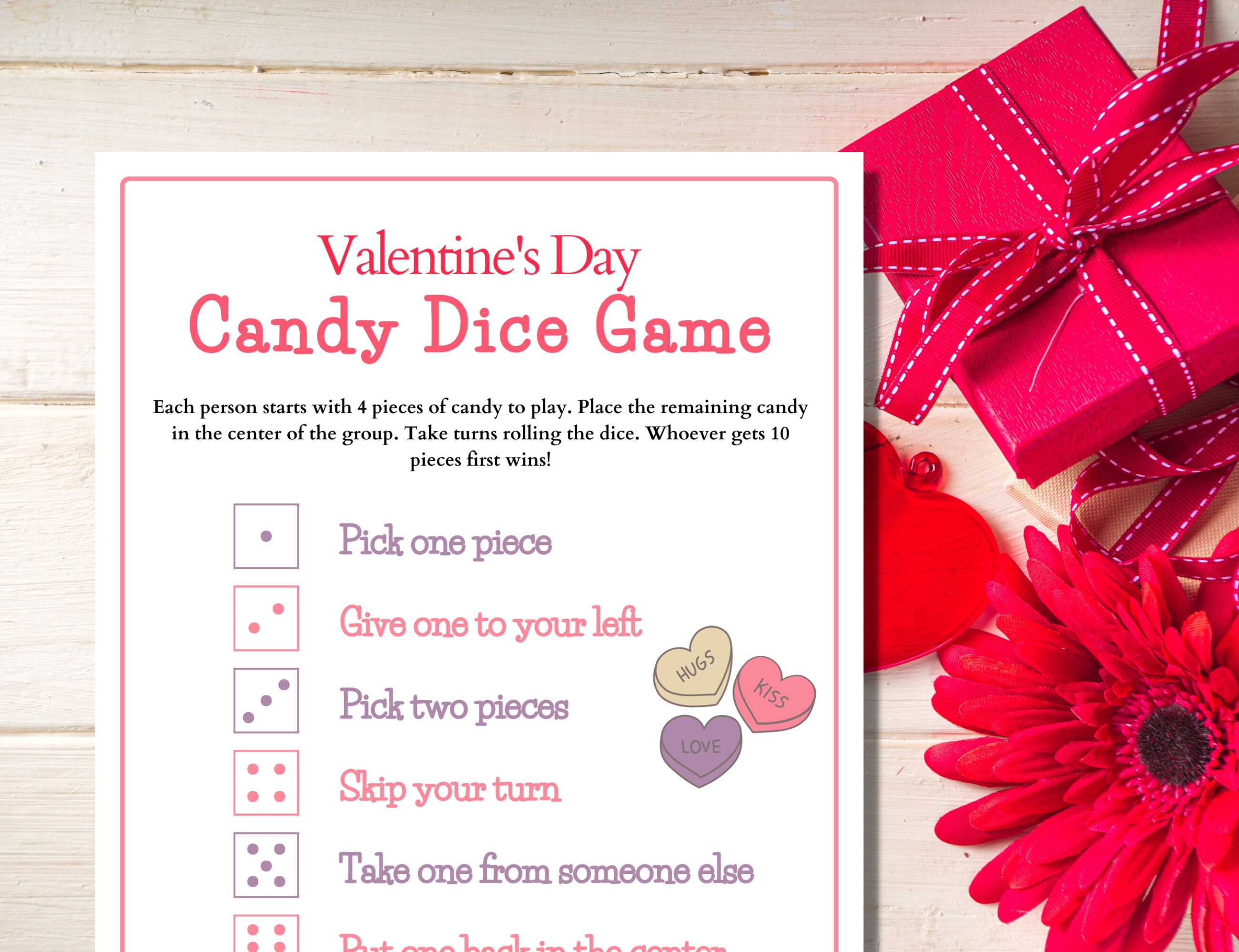 Valentines Day Candy Dice Game, Valentines Day Kids Game, Valentines ...
