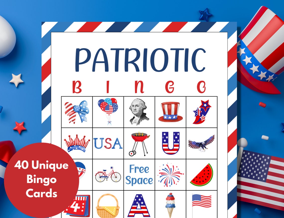 4th of July Bingo | Patriotic Bingo | 4th of July Games | Party Games ...