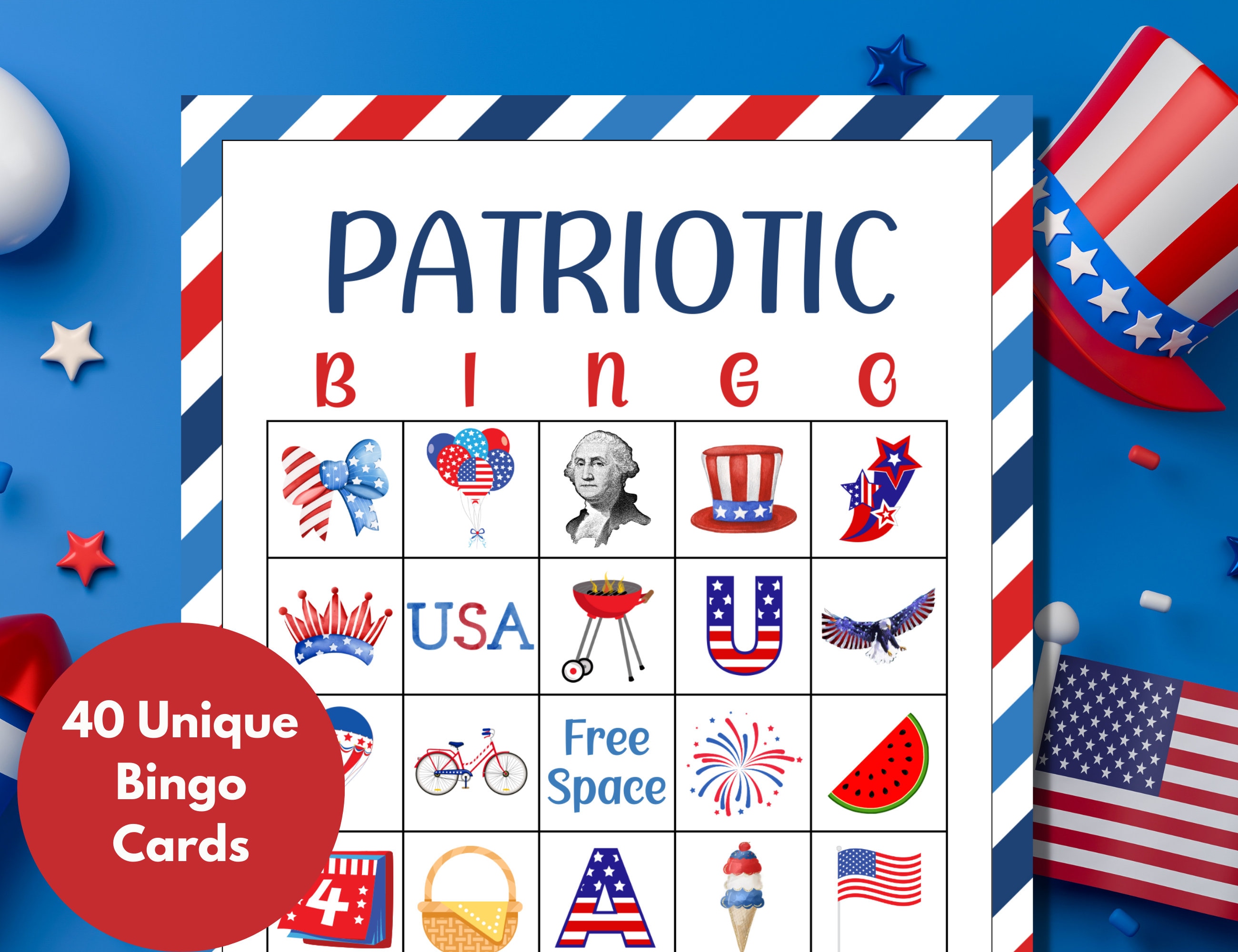 4th of July Bingo | Patriotic Bingo | 4th of July Games | Party Games ...