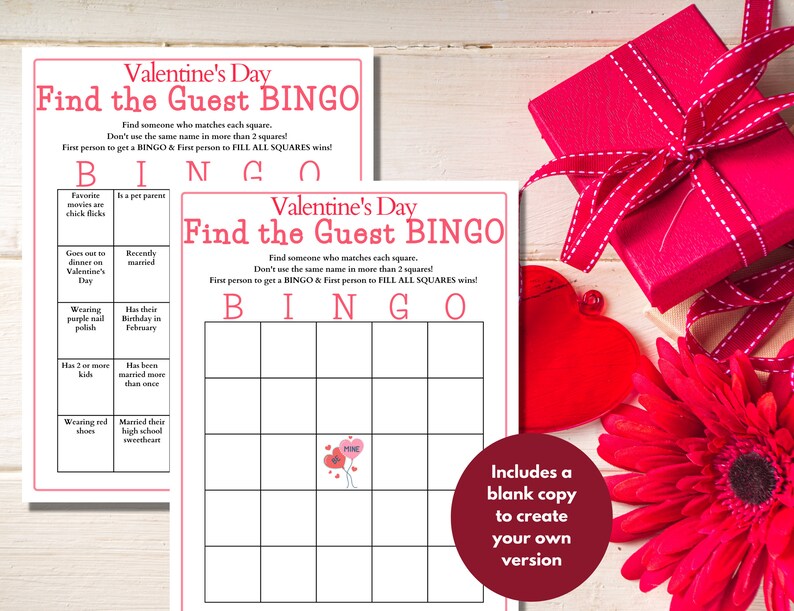 Valentines Day Find the Guest Bingo, Ice Breaker Game, Mix & Mingle ...
