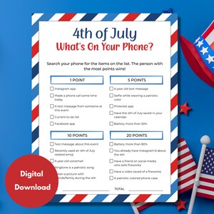 4th of July What's on Your Phone Game | Scavenger Hunt | What's in Your ...