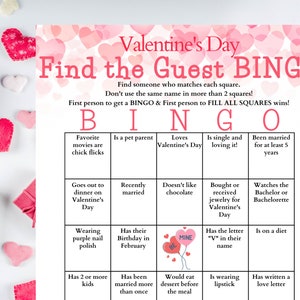 Valentines Day Find the Guest Bingo, Ice Breaker Game, Mix & Mingle ...