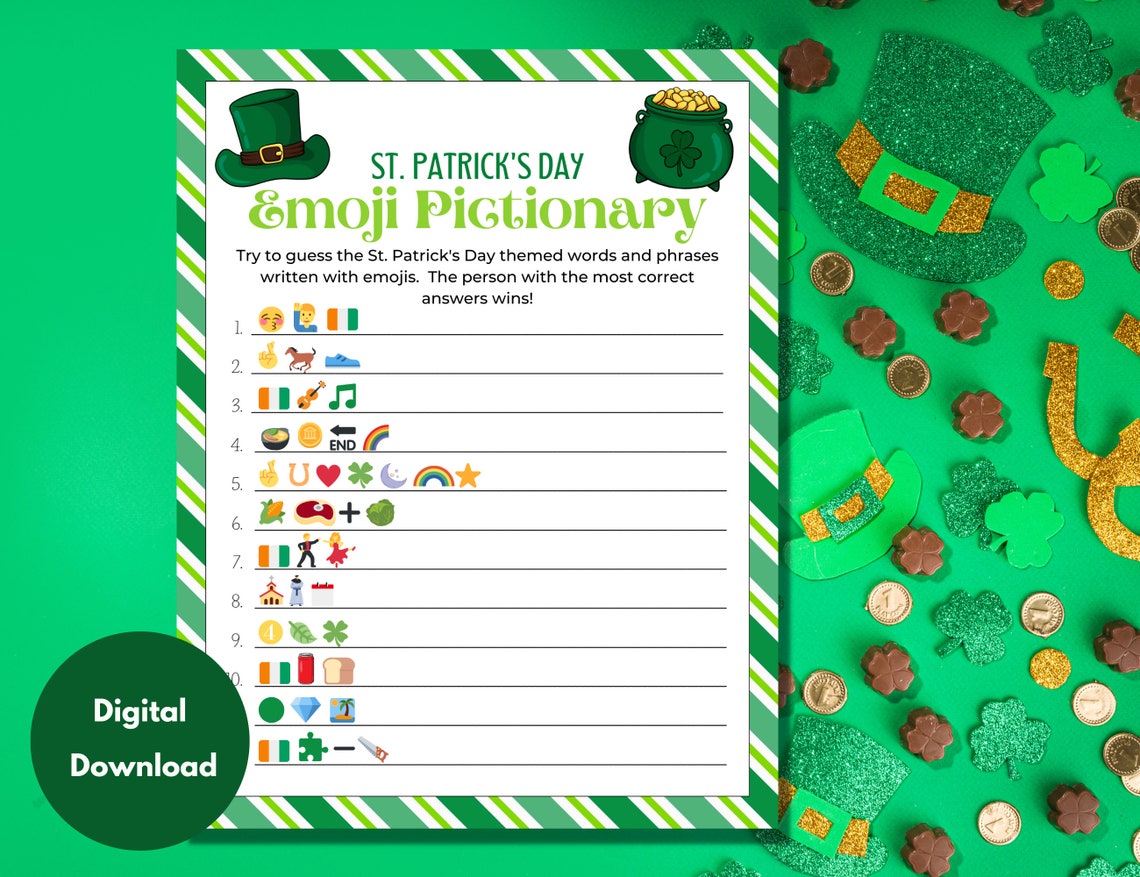 St Patrick's Day Emoji Pictionary Game, St Patrick's Day Emoji Game, St ...