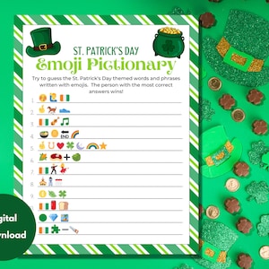 St Patrick's Day Emoji Pictionary Game, St Patrick's Day Emoji Game, St ...