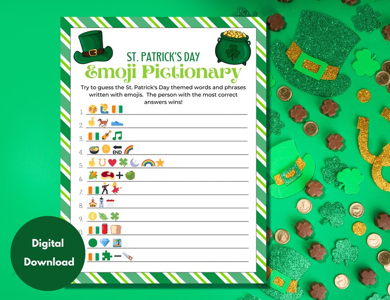 St Patrick's Day Emoji Pictionary Game, St Patrick's Day Emoji Game, St ...