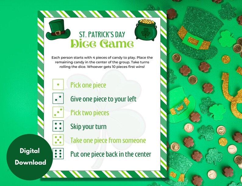 St Patrick's Day Candy Dice Game, St Patrick's Day Kids Game, St ...
