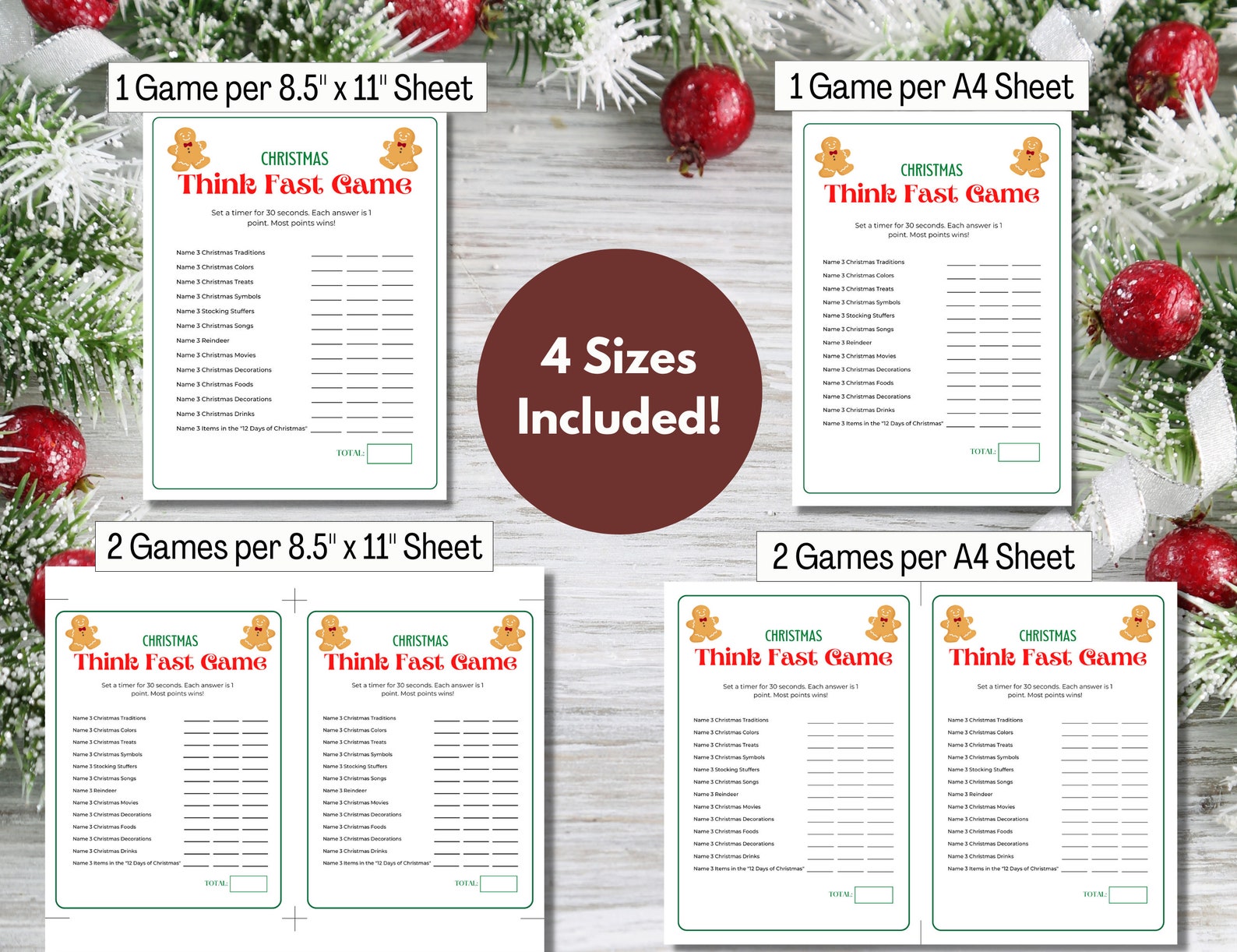 Christmas Games, Christmas Think Fast Game, Trivia Game, Printable ...