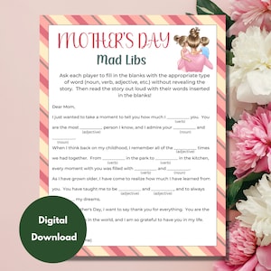 Mothers Day Mad Libs Game | Mothers Day Game | Kids Game | Mothers Day ...