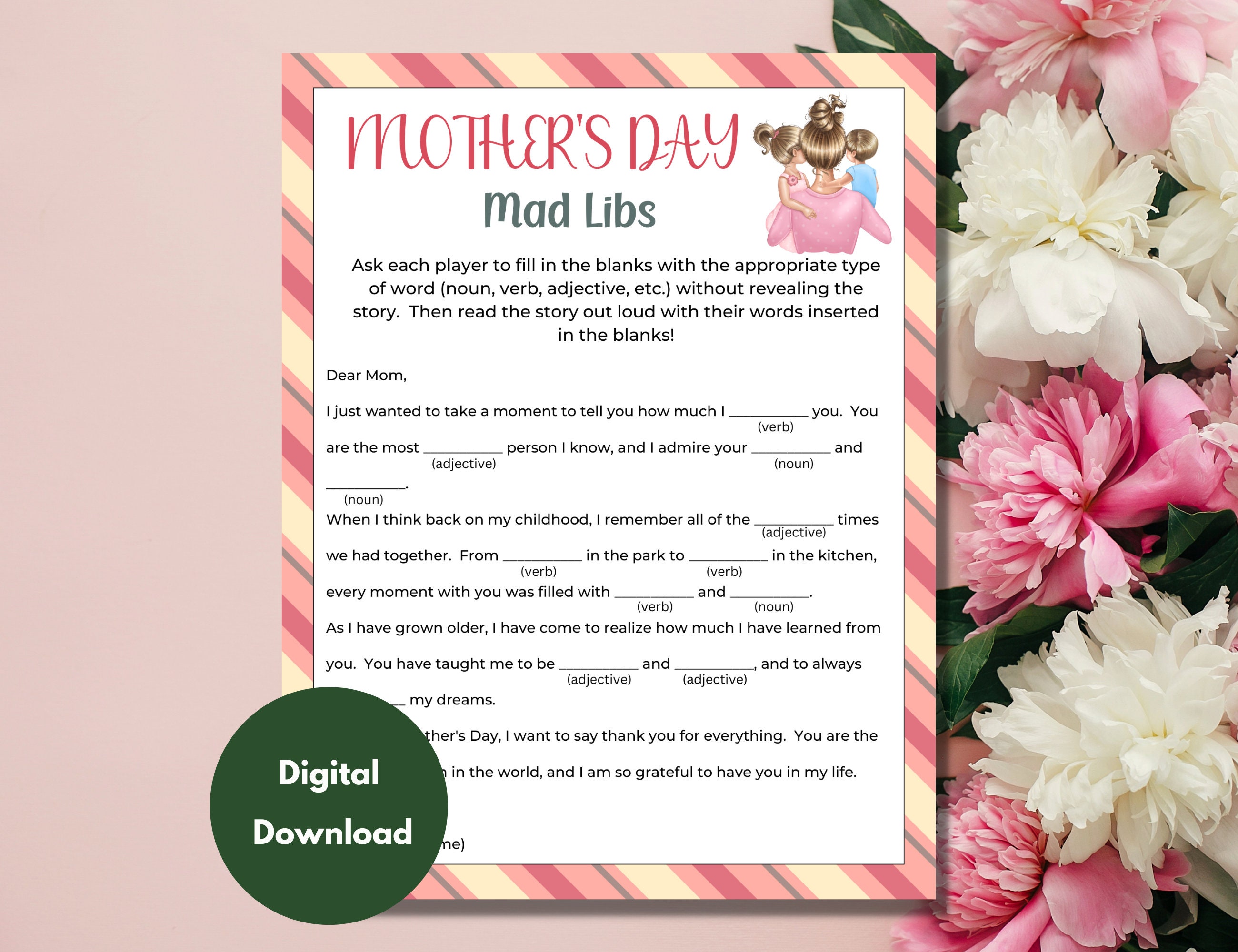 Mothers Day Mad Libs Game | Mothers Day Game | Kids Game | Mothers Day ...