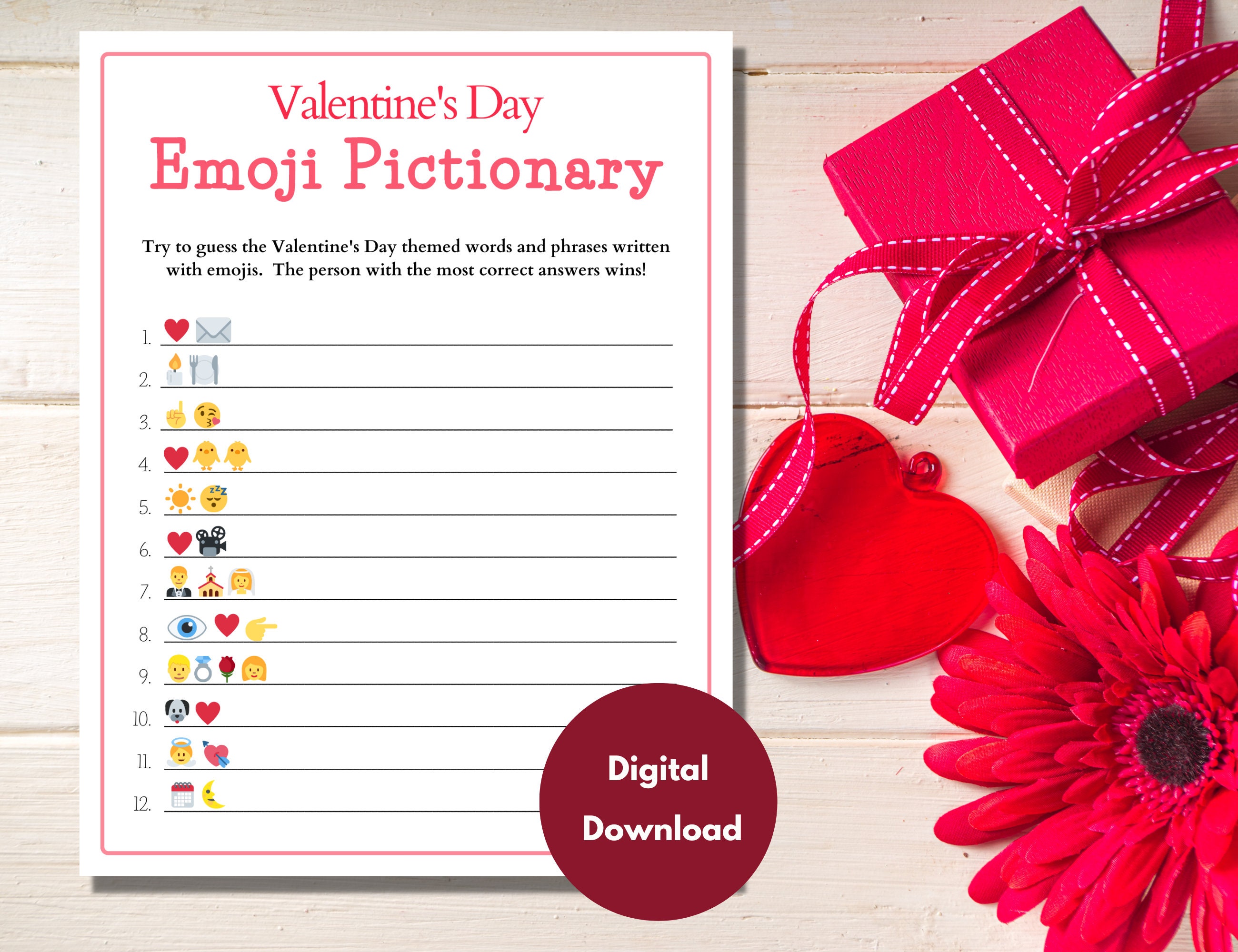 Valentines Day Emoji Pictionary Game, Valentines Day Emoji Game ...