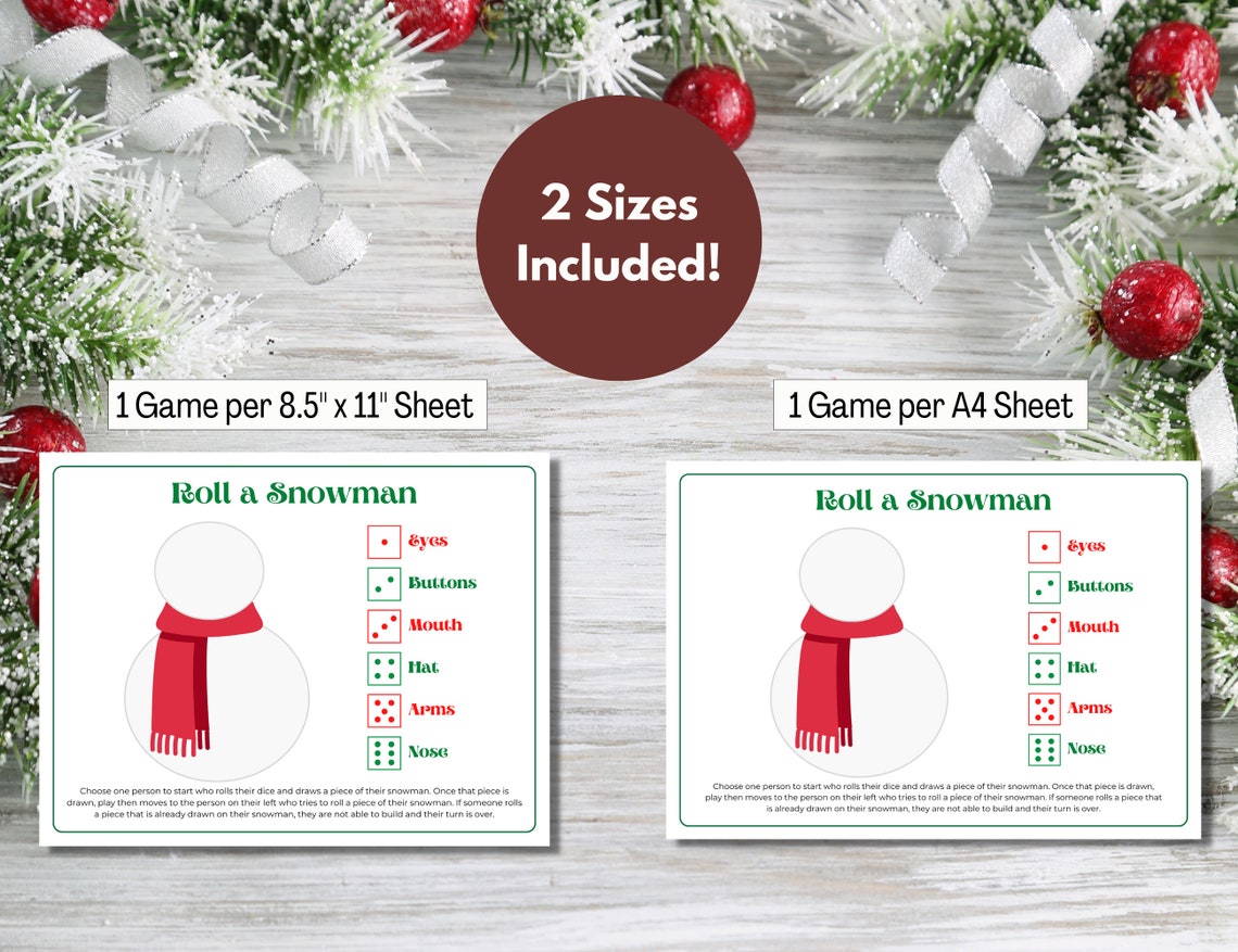 Roll a Snowman Dice Game Christmas Drawing Game Printable - Etsy