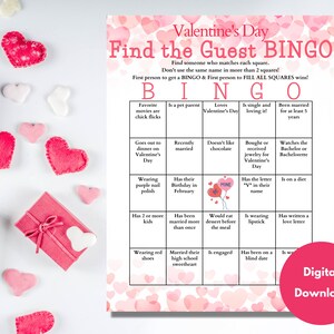 Valentines Day Find the Guest Bingo, Ice Breaker Game, Mix & Mingle ...