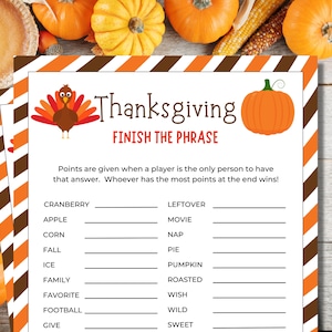 Thanksgiving Finish the Phrase | Fill in the Blank | Thanksgiving Games ...