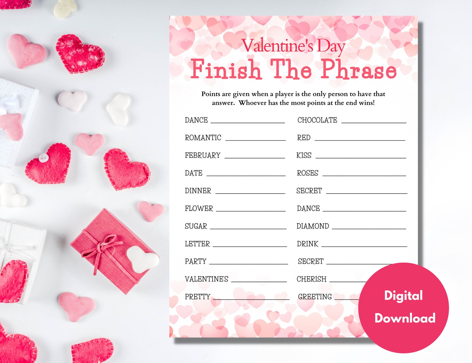 Valentines Day Finish the Phrase Game, Fill in the Blank, Valentines ...