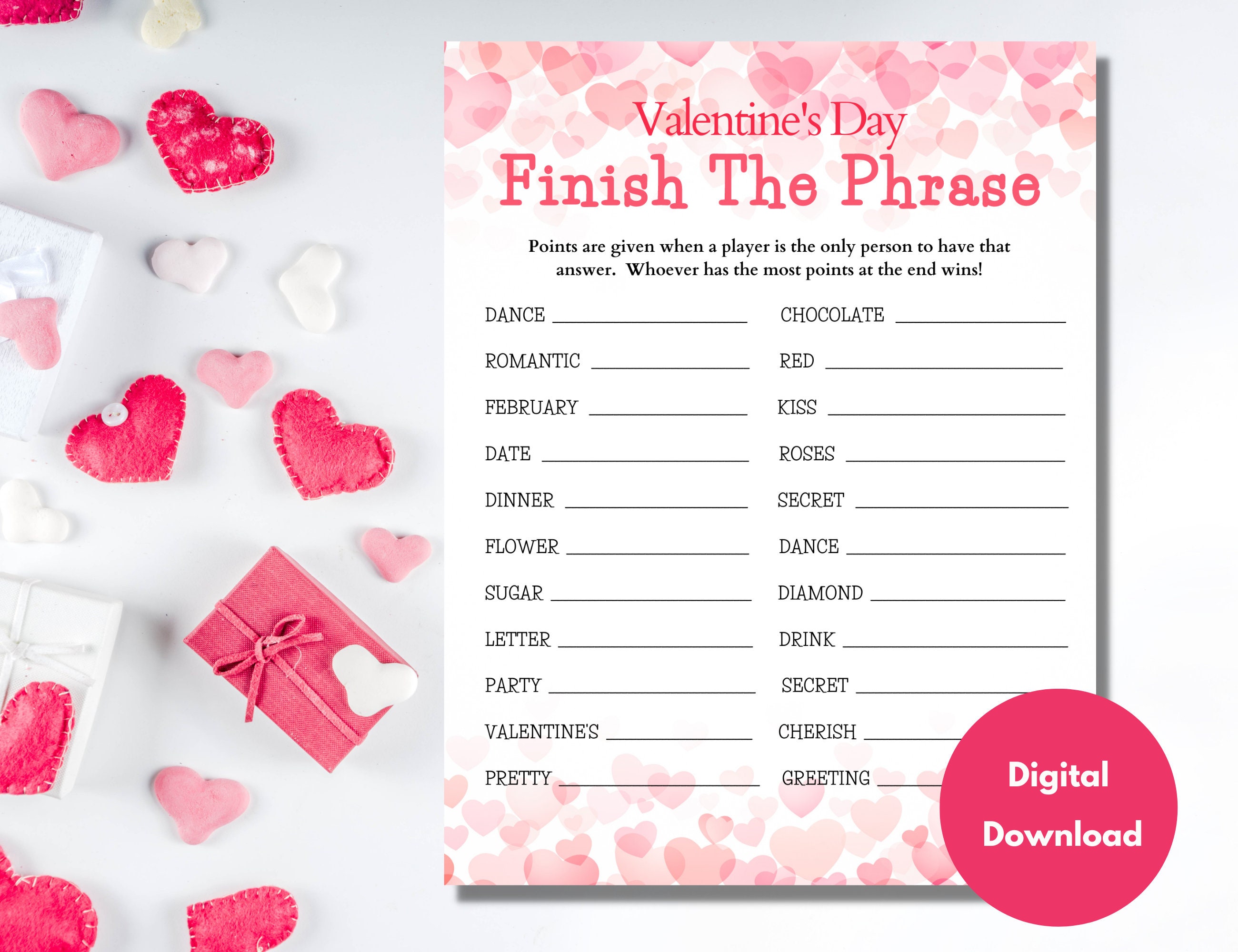 Valentines Day Finish the Phrase Game, Fill in the Blank, Valentines ...