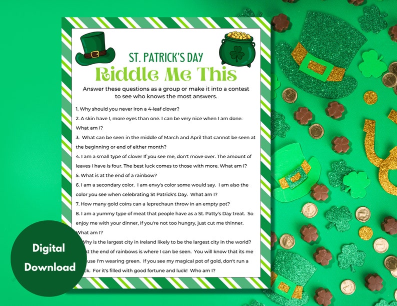 St Patrick's Day Riddle Me This Game, St Patrick's Day Riddle Game, St ...
