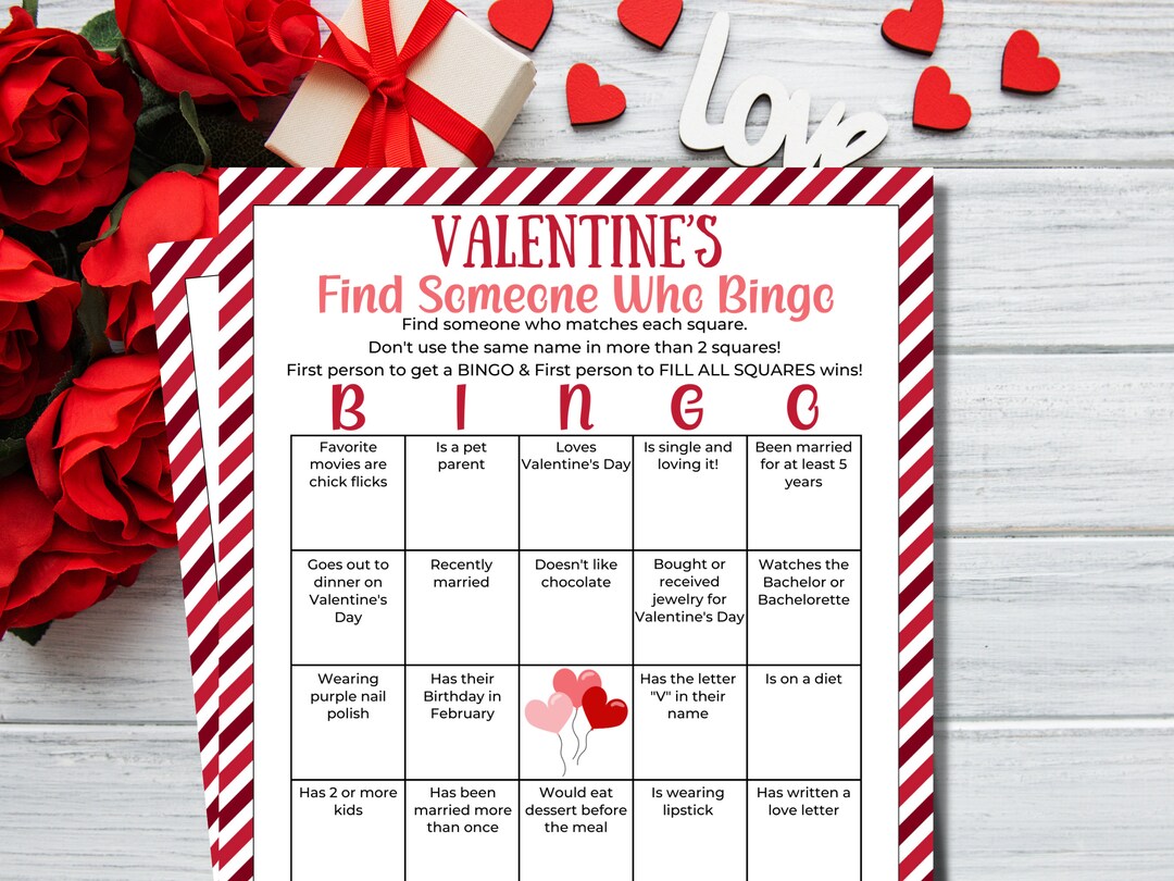 Valentines Find Someone Who Bingo | Ice Breaker Game | Mix & Mingle ...