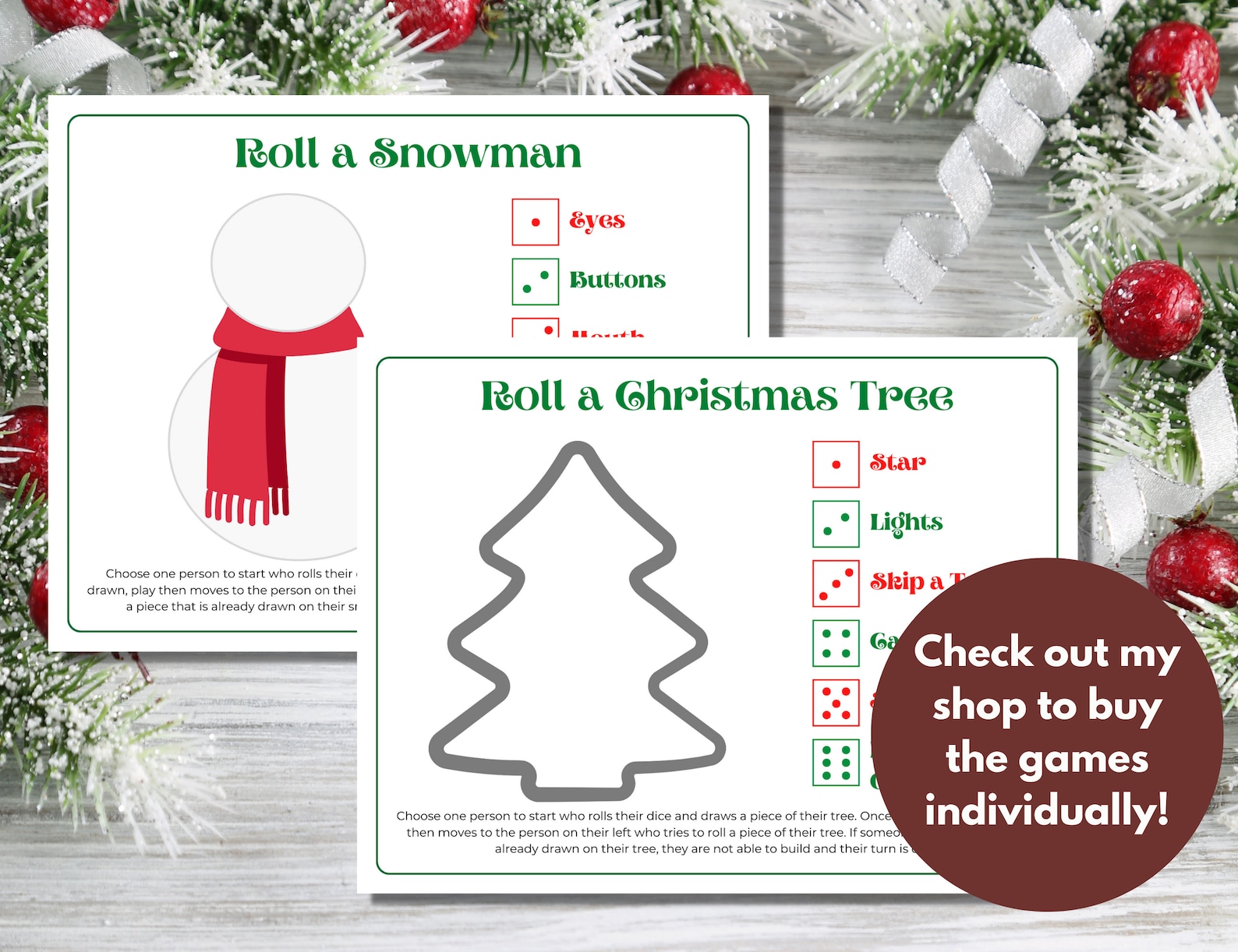 Roll a Christmas Drawing, Dice Game, Christmas Printable Game, Kids ...
