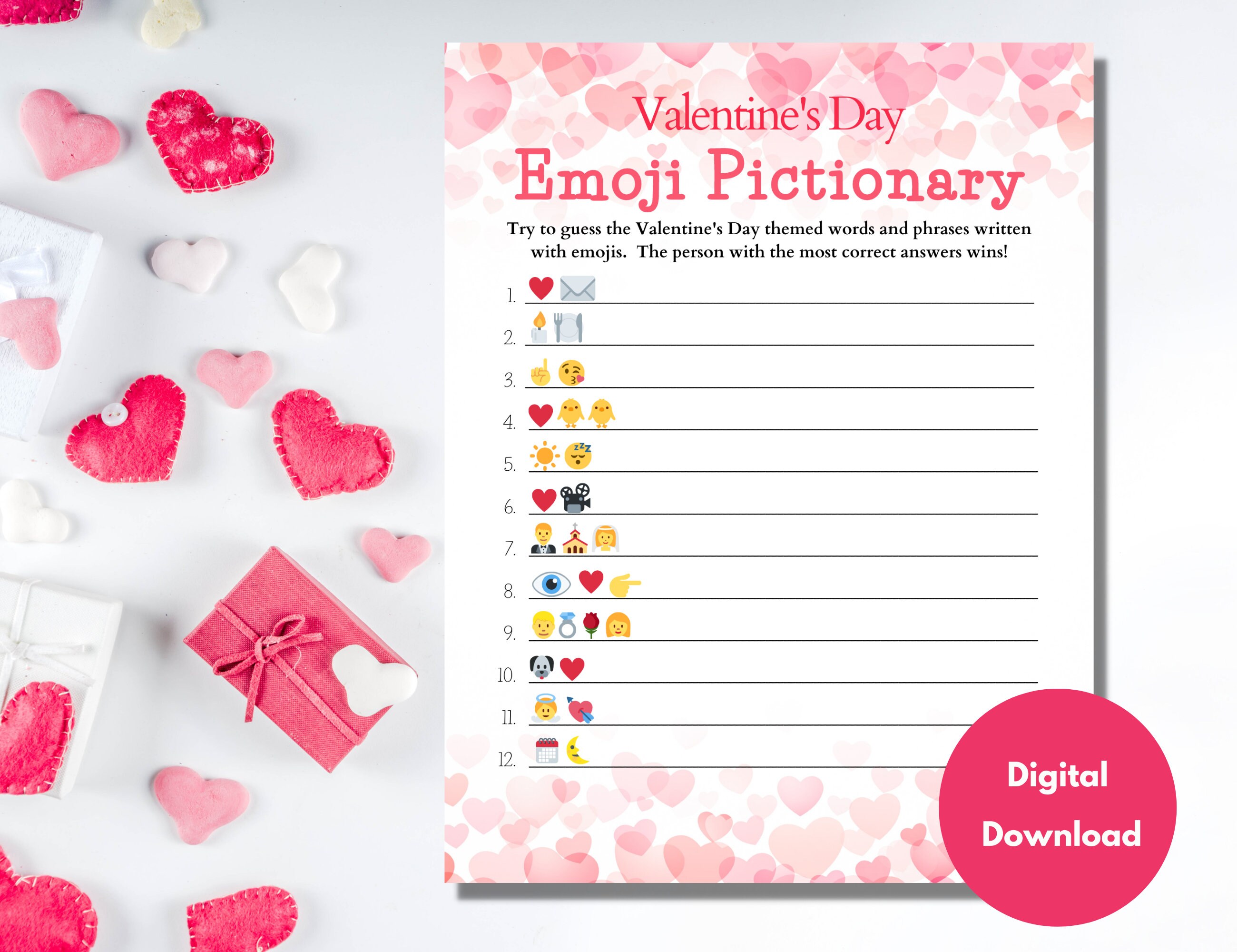 Valentines Day Emoji Pictionary Game, Valentines Day Emoji Game ...