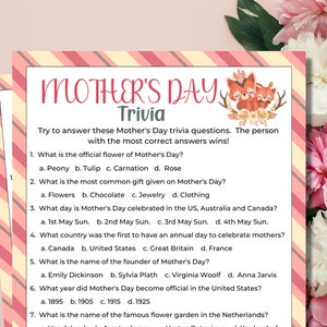 Mothers Day Trivia Game | Mothers Day Games | Mothers Day Party ...