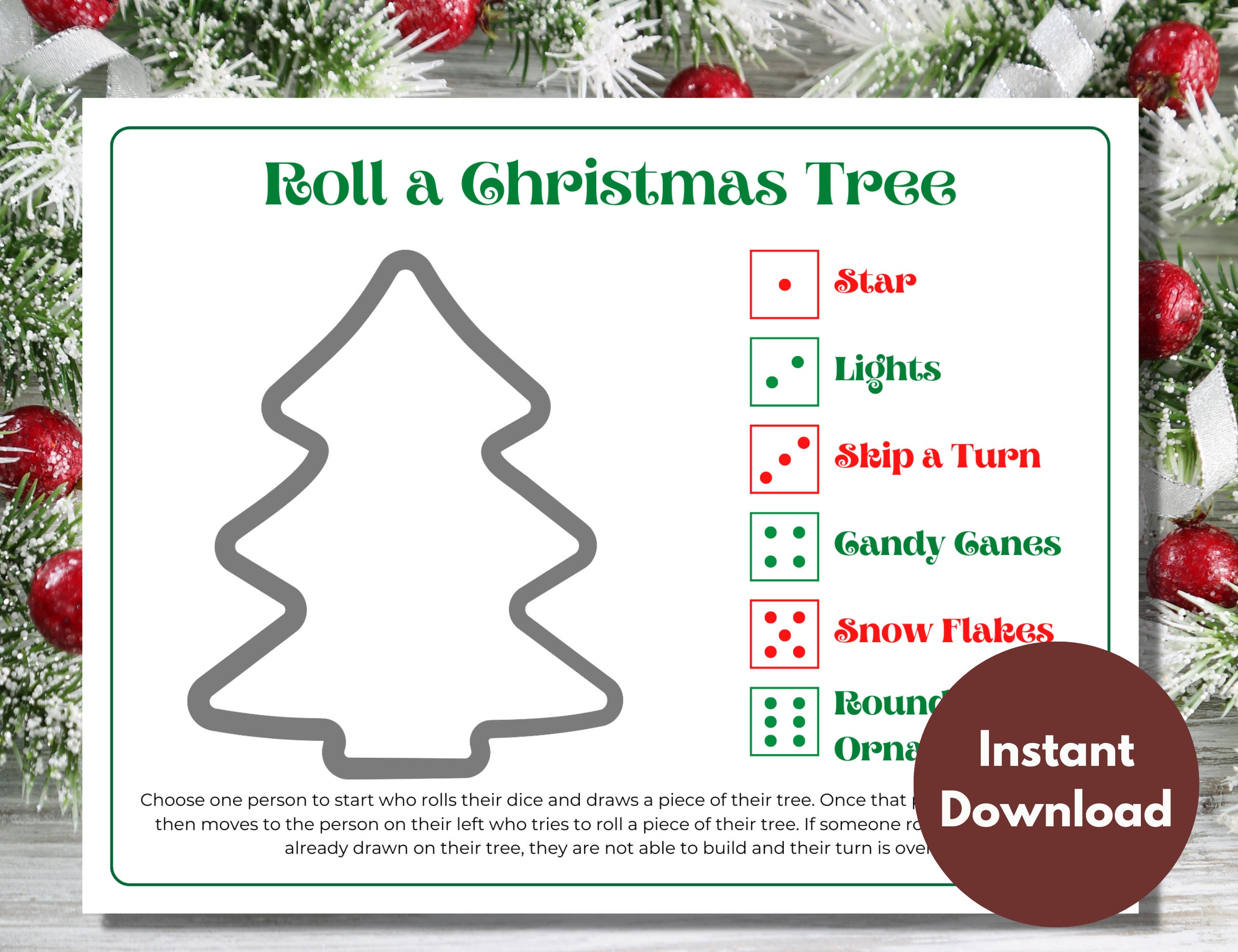 Roll a Christmas Tree Dice Game Christmas Drawing (Instant Download) - Etsy