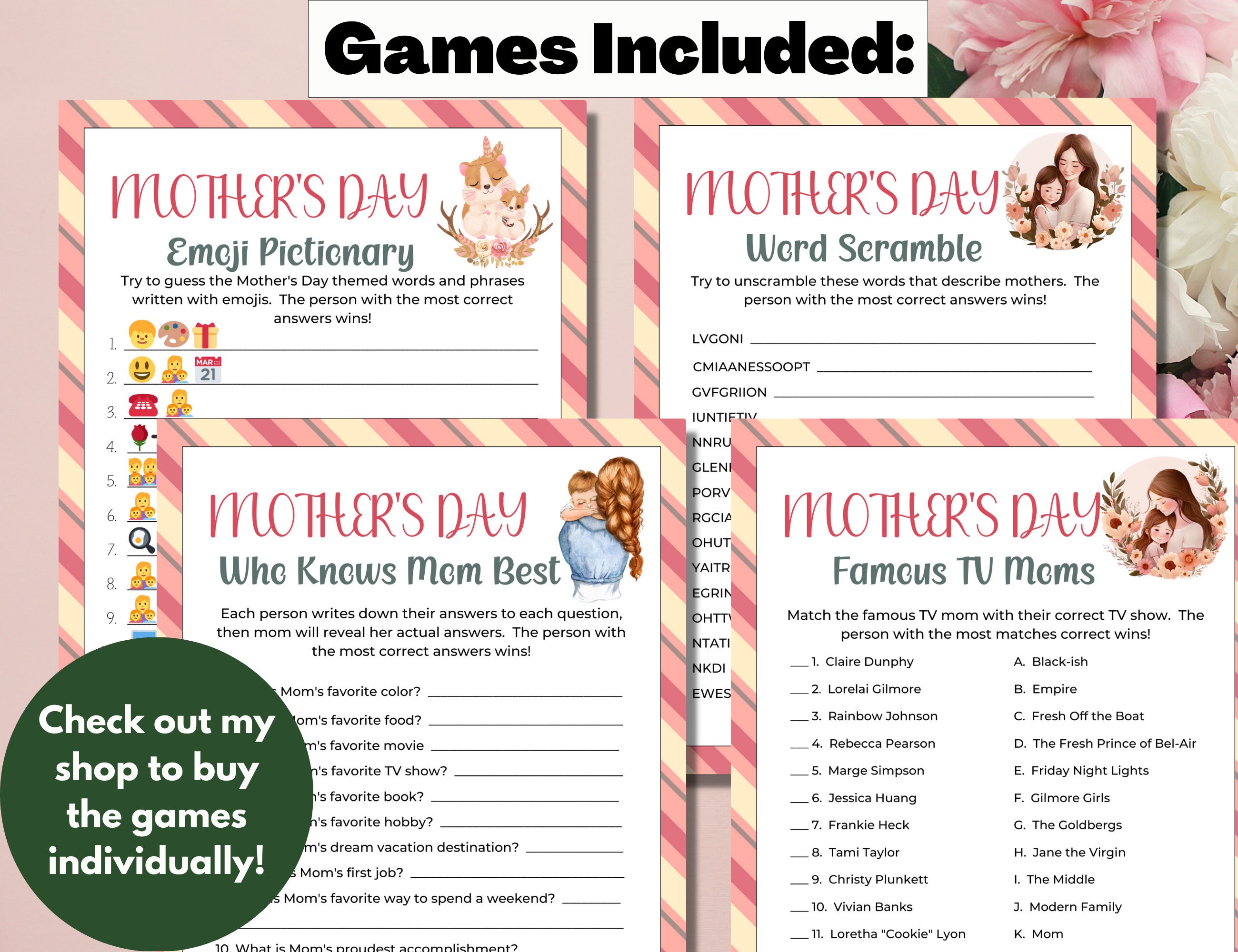 Mothers Day Games | Mothers Day Party Game | Mothers Day Game Bundle ...